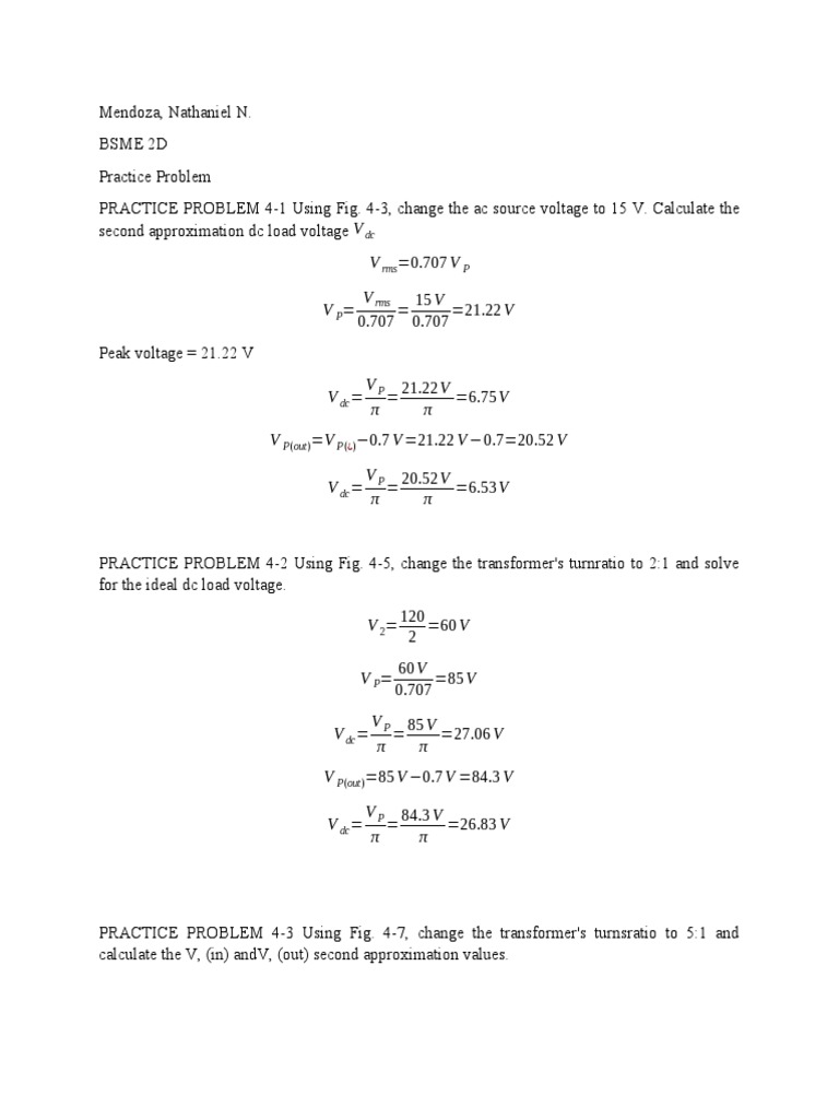 Practice Problem4 | Download Free PDF | Rectifier | Root Mean Square
