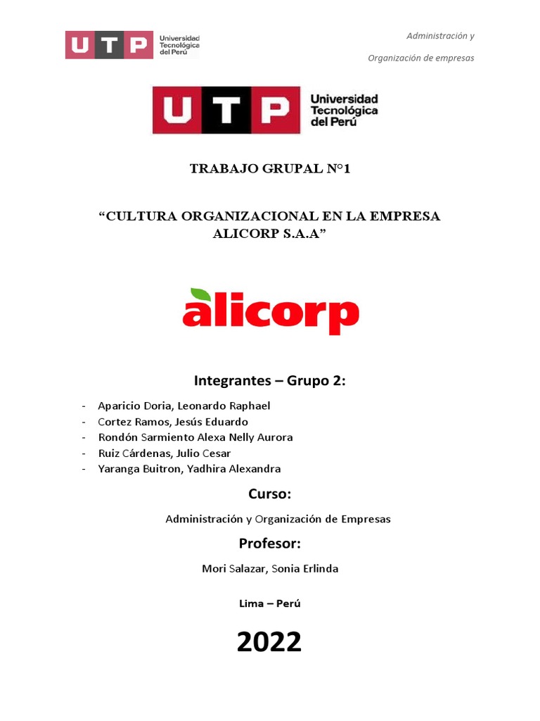 Trabajo Grupal 1 - Alicorp | PDF | Business | Calidad (comercial)