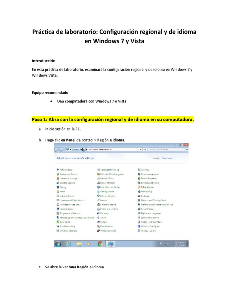 Practica 4 - Configuración Regional y de Idioma en Windows 7 | PDF ...