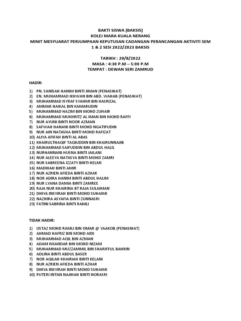 TEMPLATE MINIT MESYUARAT | PDF