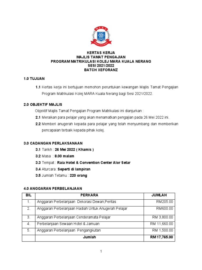 Kertas Kerja Majlis Tamat Pengajian | PDF