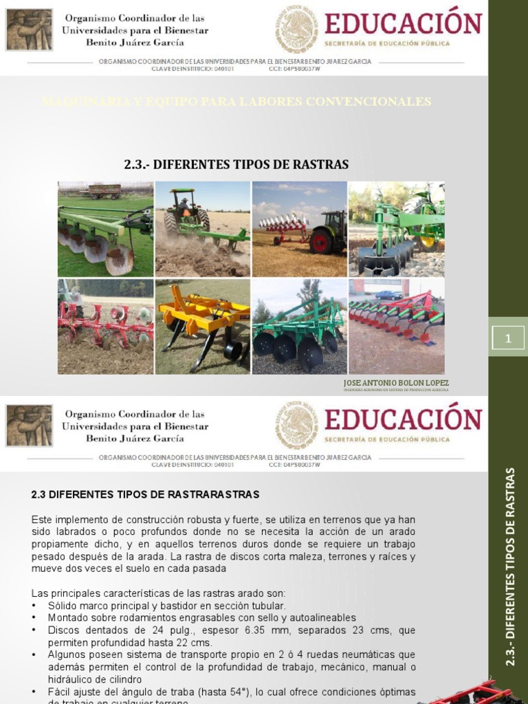 2.3. - Diferentes Tipos de Rastras | PDF | Arado | Fertilizante