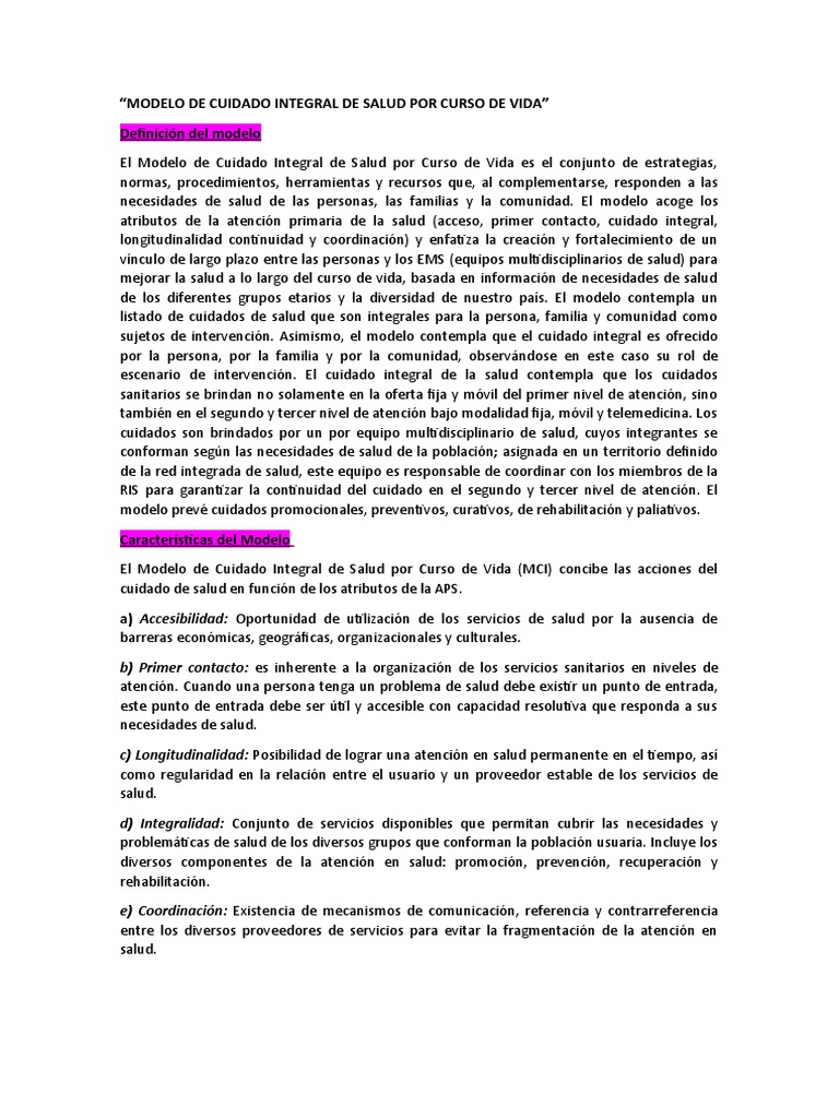 Modelo De Cuidado Integral De Salud Por Curso De Vida Sp Teoria Pdf