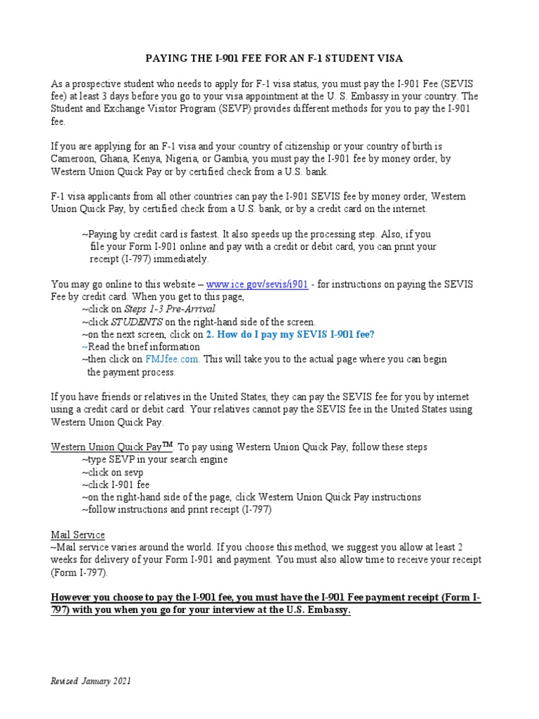 I-901 SEVIS fee Instructions | PDF