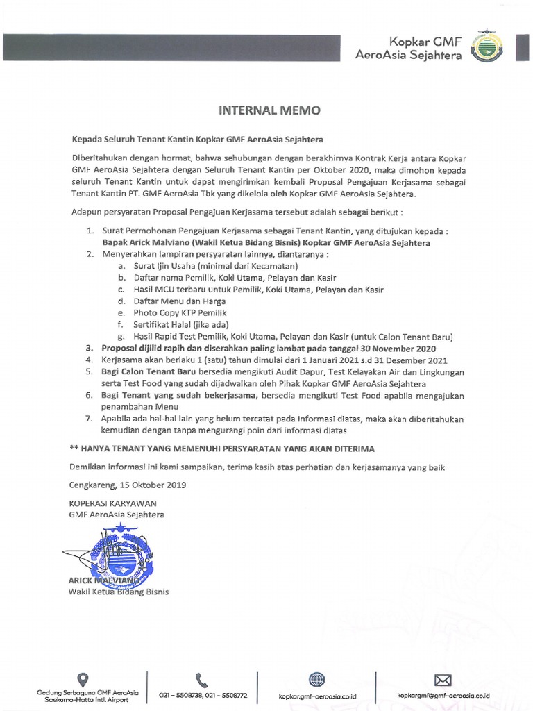 Internal Memo Kantin | PDF