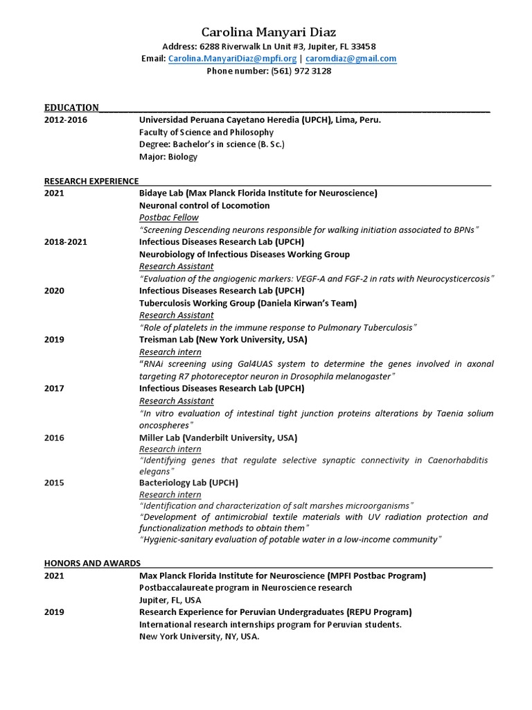 CarolinaManyariDiaz CV | Download Free PDF | Neuron | Neuroscience