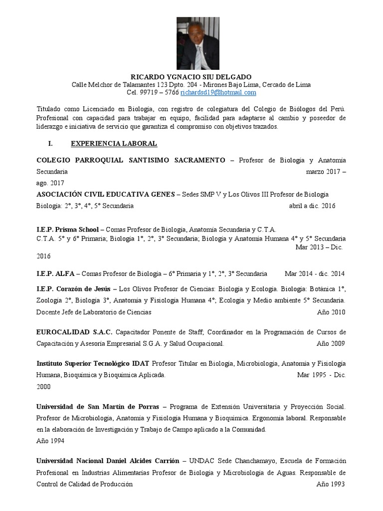 Curriculum Ricardo Siu | PDF | Laboratorios | Educación Secundaria