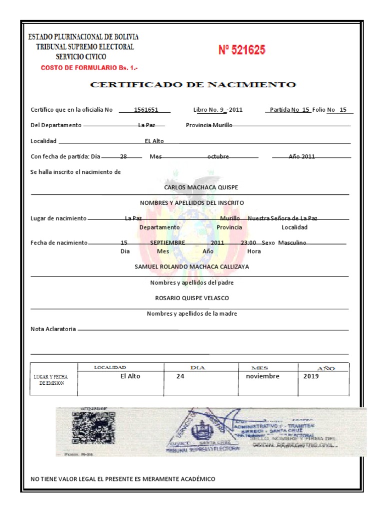Certificado de Nacimiento | PDF