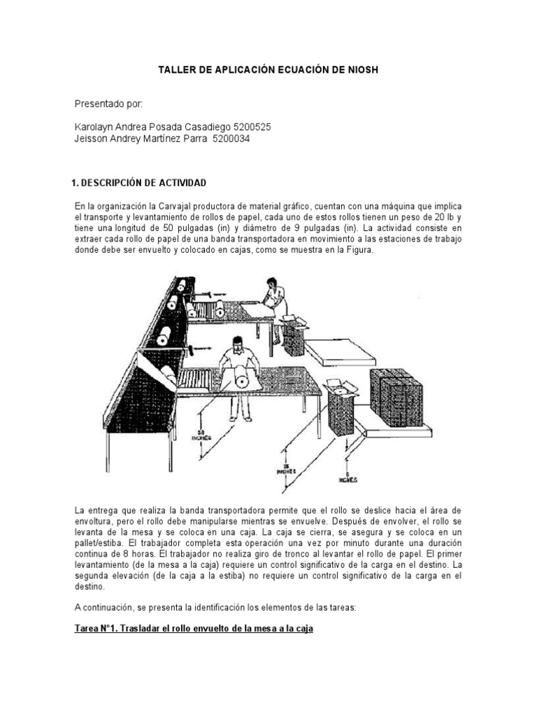 Taller de Aplicación Ecuación de Niosh 1 | PDF