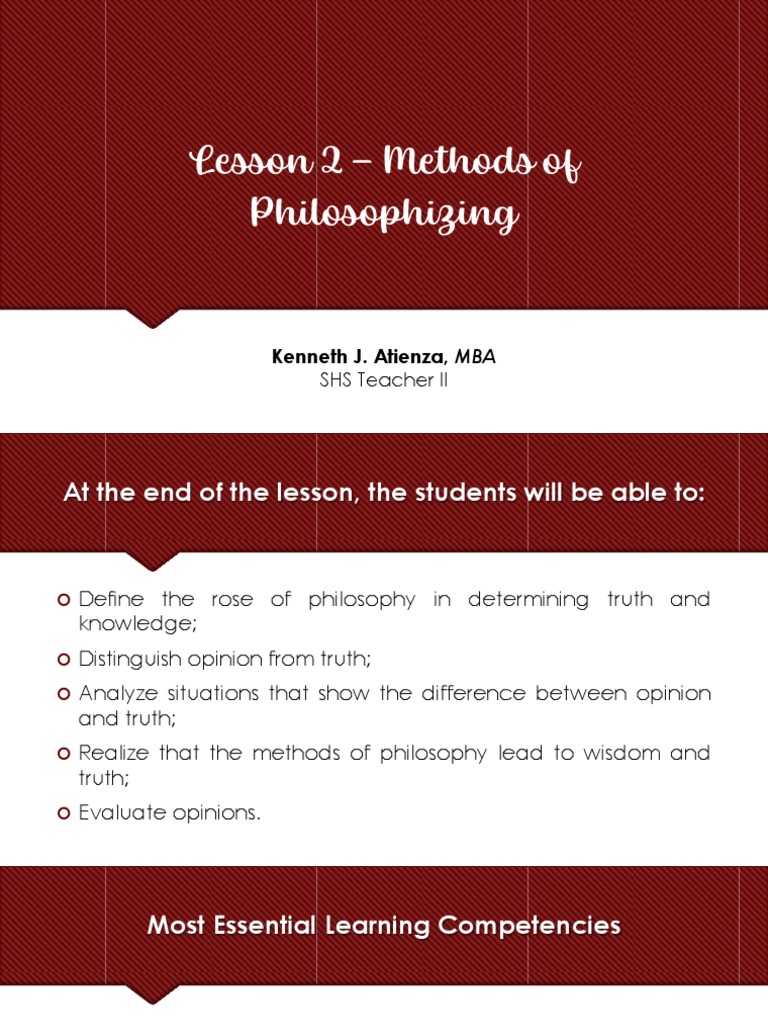 Lesson 2 Methods of Philosophizing | PDF | Truth | Bias