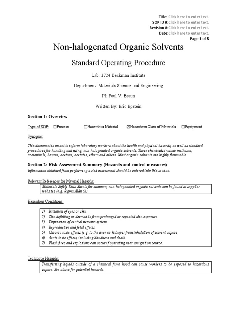 Non-Halogenated Solvents SOP | PDF | Solvent | Firefighting