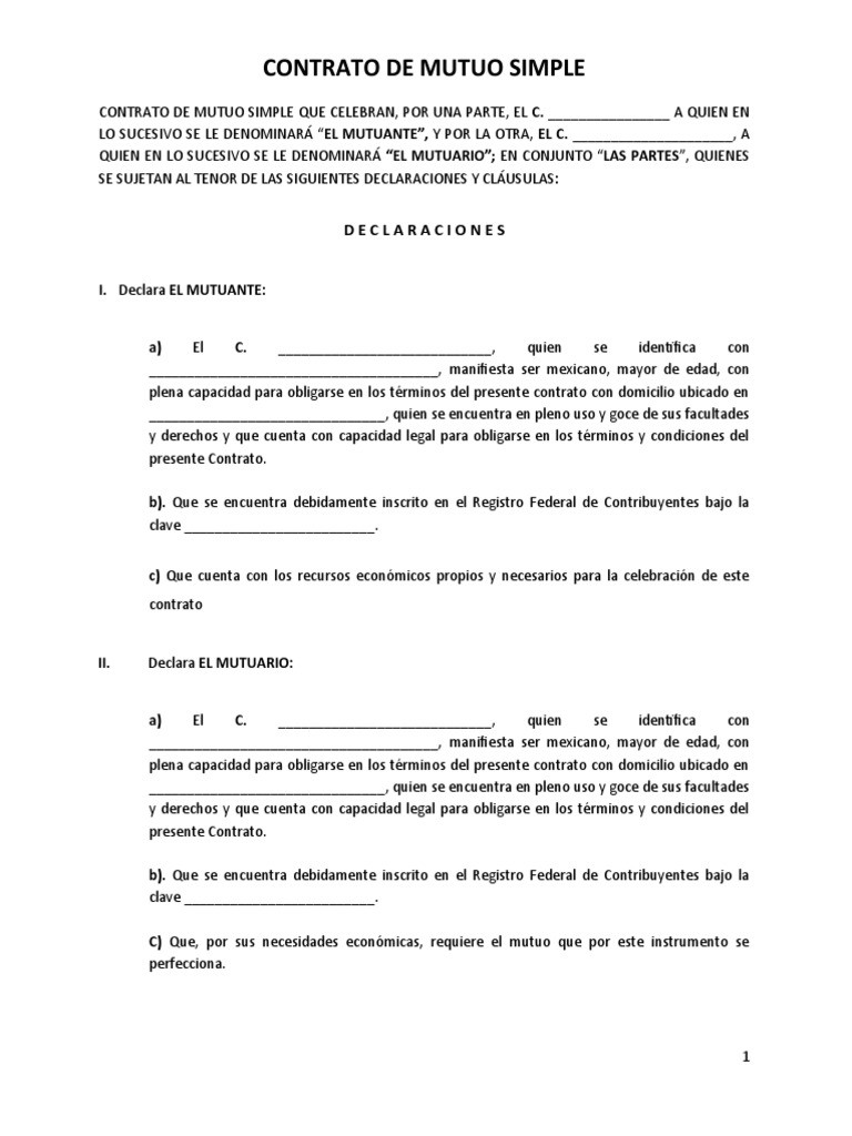 Formato Mutuo Simple | PDF | Conceptos legales | Derecho privado