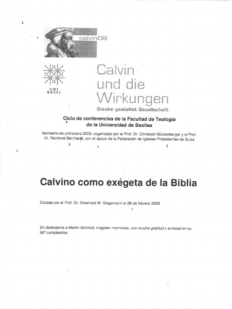 Ekkehard Stegemann, Calvino Como Exegeta de La Biblia | PDF