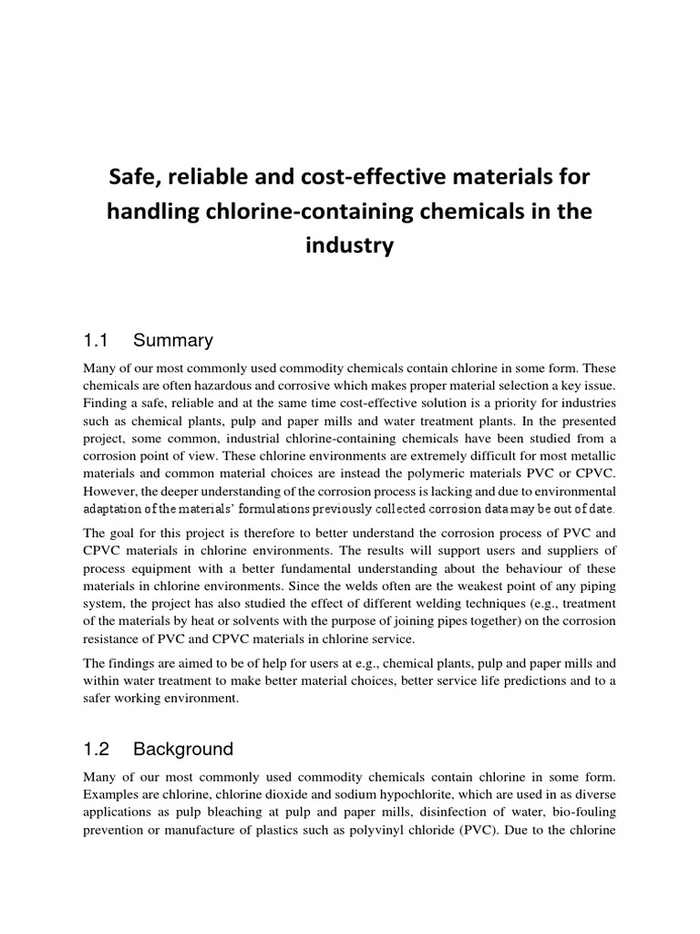 Material For Handling Chlorine Chemicals | PDF | Chlorine | Corrosion