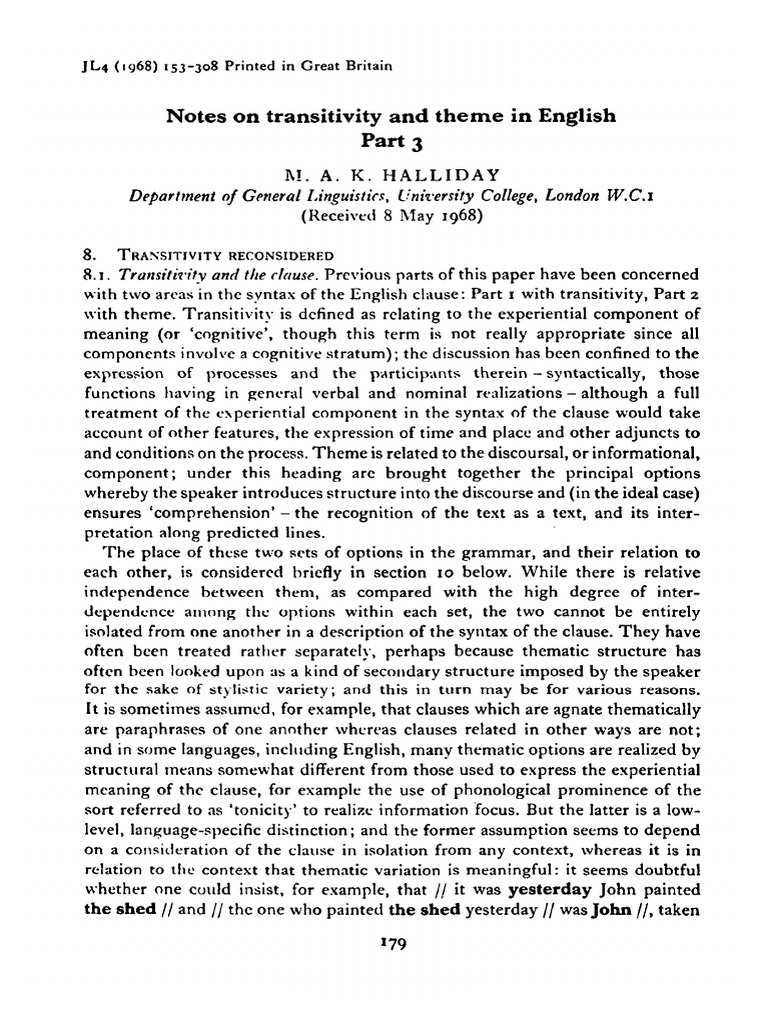 Notes On Transitivity and Theme in English Part 3 | PDF | Clause | Verb