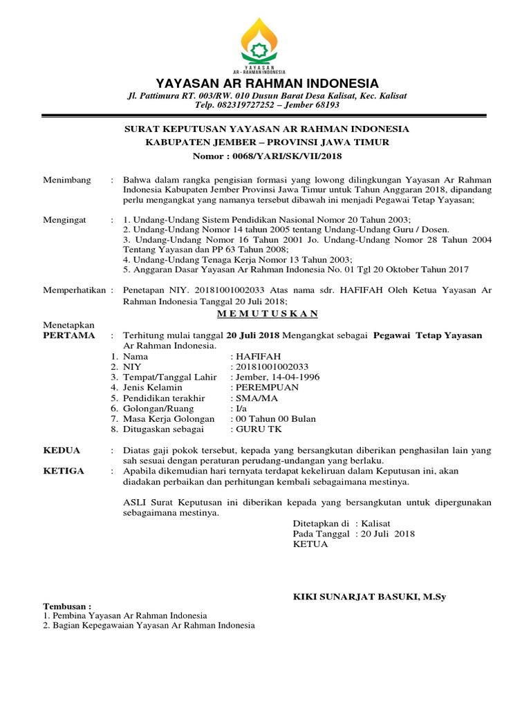 SK - Bu Hafifah - 2018 | PDF