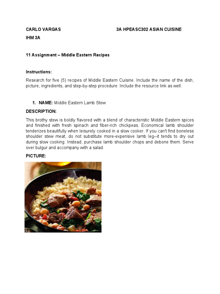 CARLO VARGAS - 11 Assignment - Middle Eastern Recipes | PDF | Spice ...