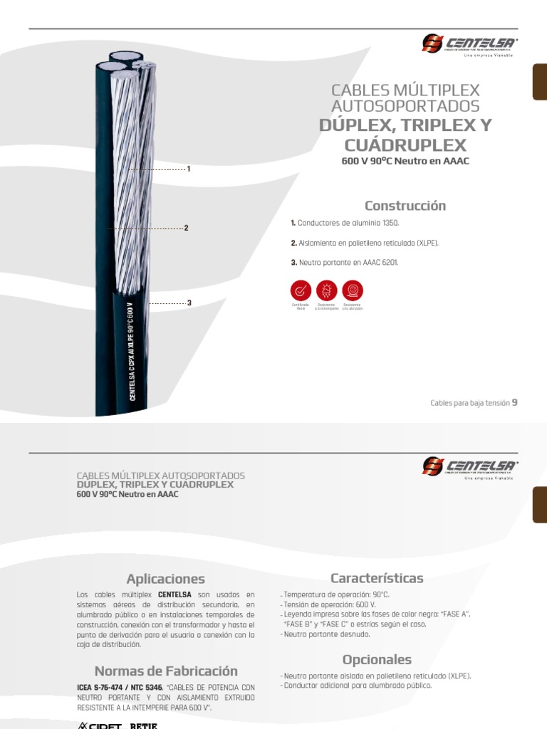 CABLES - PARA - BAJA - TENSION - CABLES - MULTIPLEX - AUTOSOPORTADOS DUPLEX - TRIPLEX - Y ...
