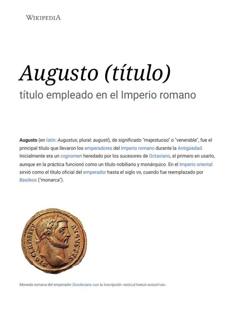Augusto (Título) - Wikipedia, La Enciclopedia Libre | PDF