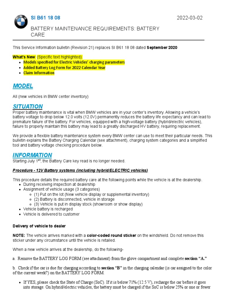 Model: Battery Maintenance Requirements: Battery Care 2022-03-02 ...