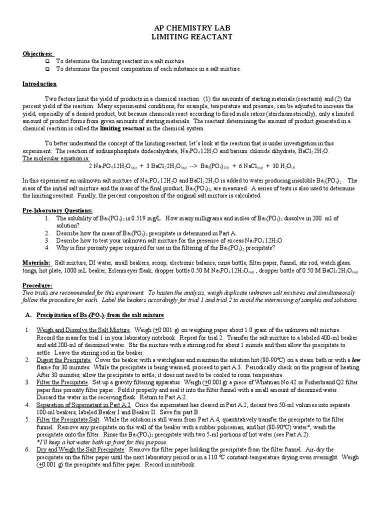 3 Limiting Reagent Lab | Download Free PDF | Physical Chemistry | Chemical Substances