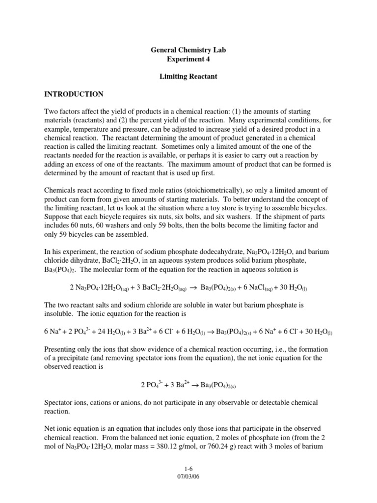 General Chemistry Lab Experiment 4 Limiting Reactant Compress | PDF | Precipitation (Chemistry ...
