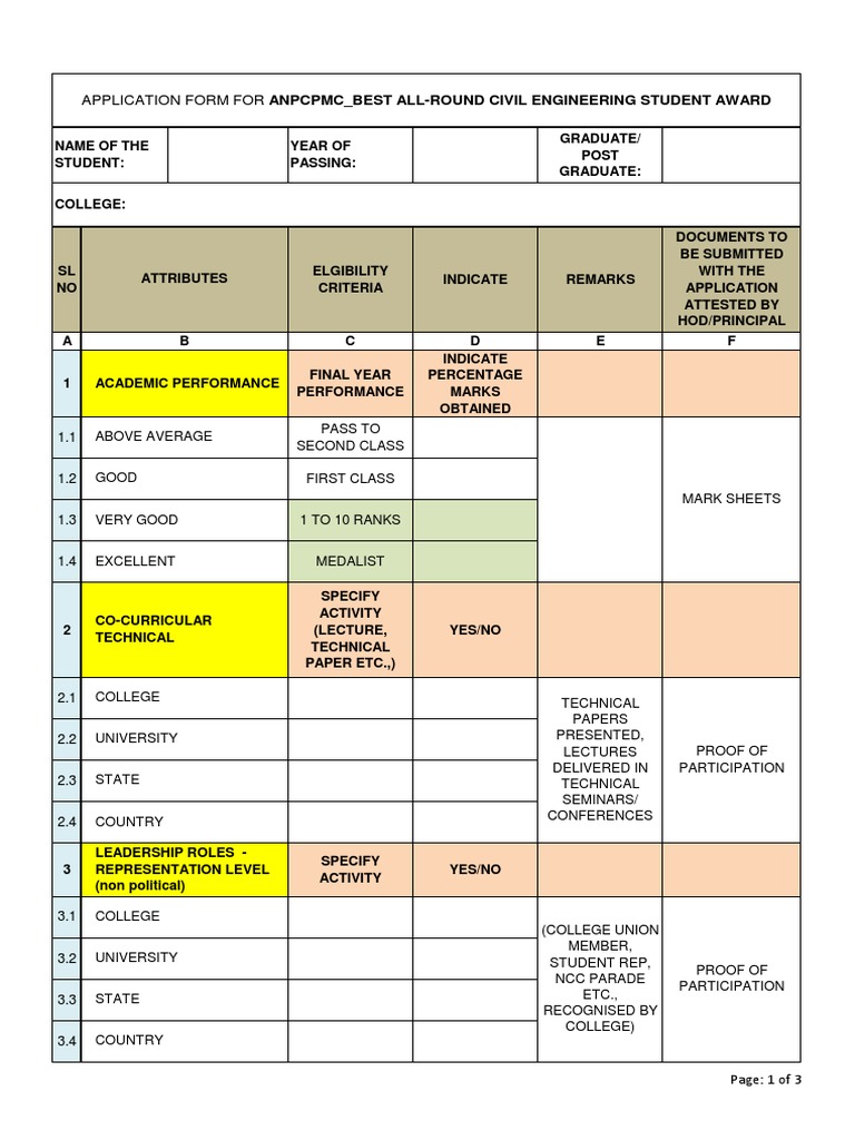 All-Round Student Award Application | PDF