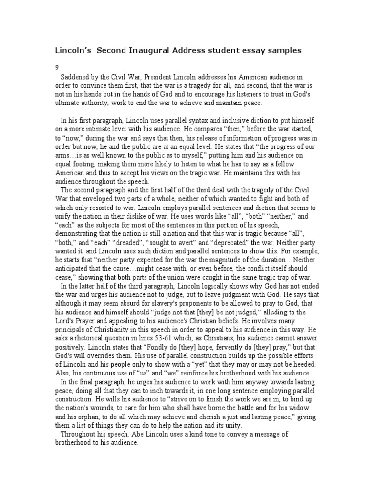 Lincoln's Second Inaugural Address Analysis | PDF | Abraham Lincoln ...