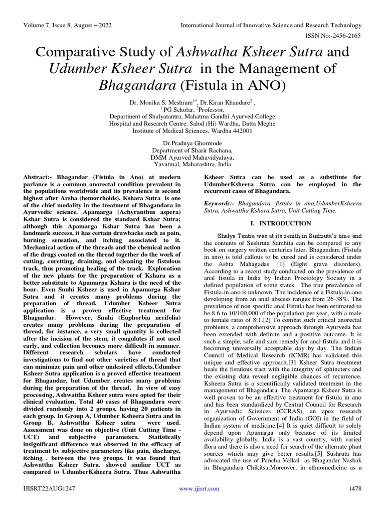 Comparative Study of Ashwatha Ksheer Sutra and Udumber Ksheer Sutra in ...