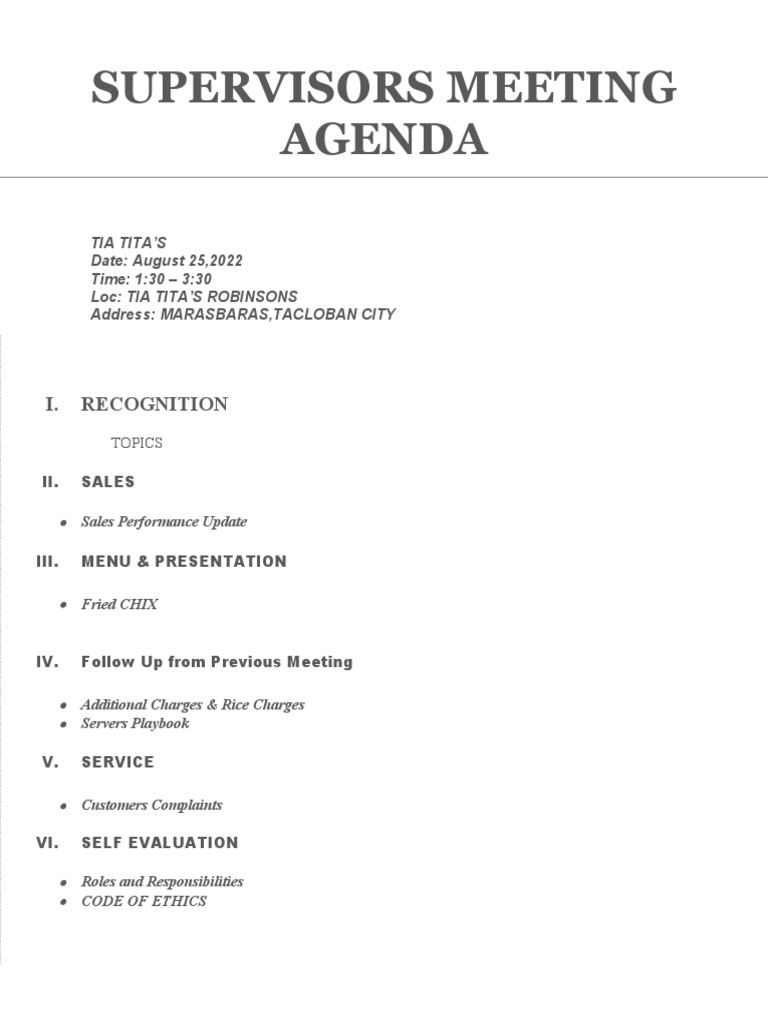 Supervisors Meeting Agenda | PDF