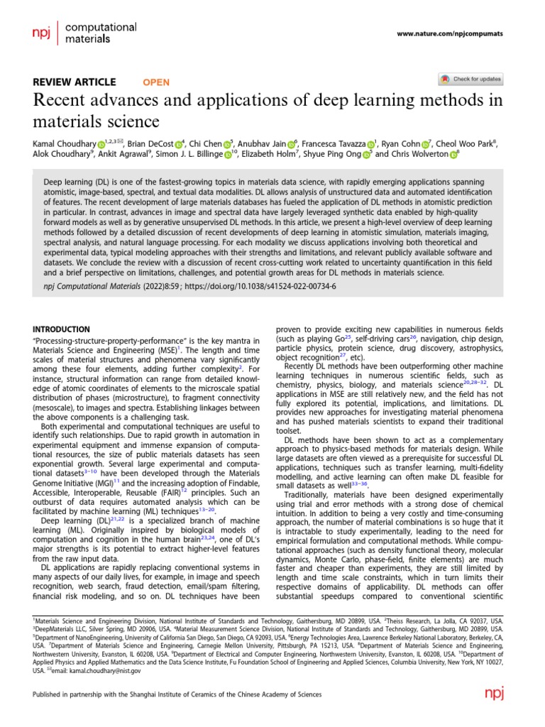 Recent Advances and Applications of Deep Learning Methods in Materials ... Recent Advances and Applications of Deep Learning Methods in Materials ...