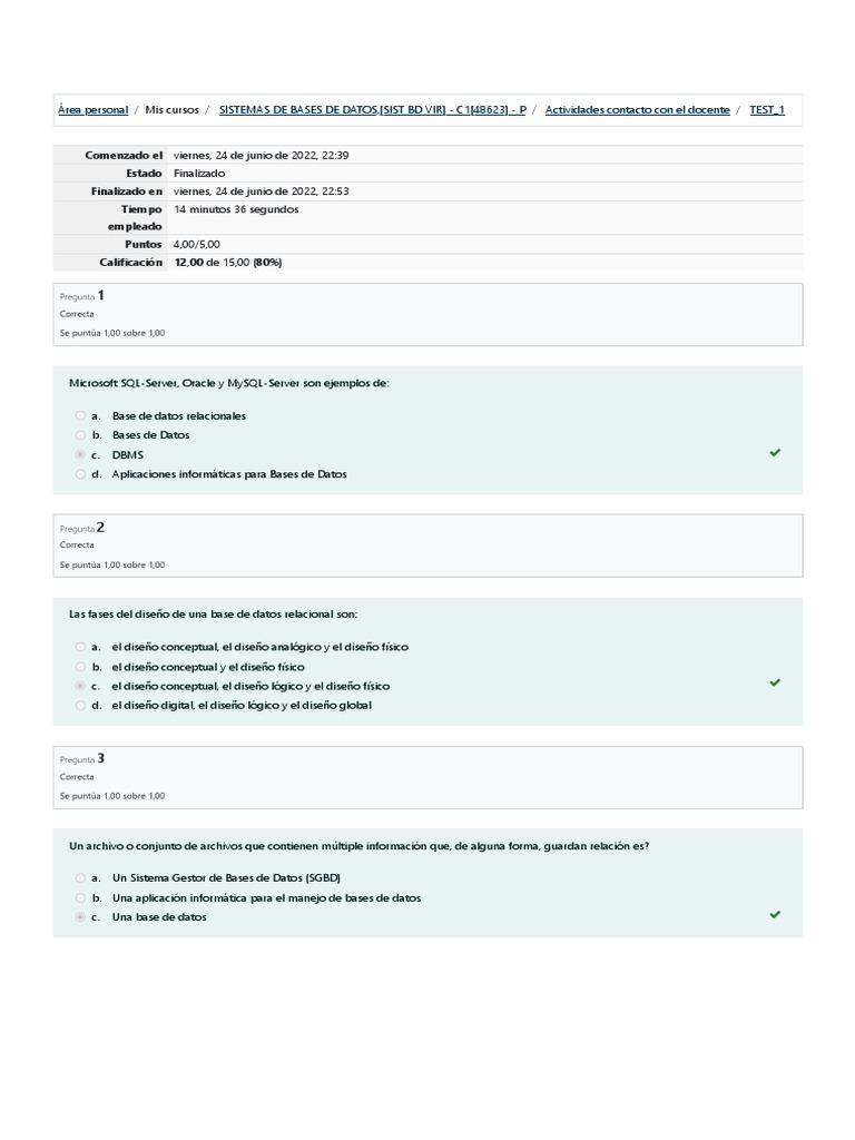 TEST_1_ Revisión del intento (10) | PDF | Bases de datos | Gestión de ...