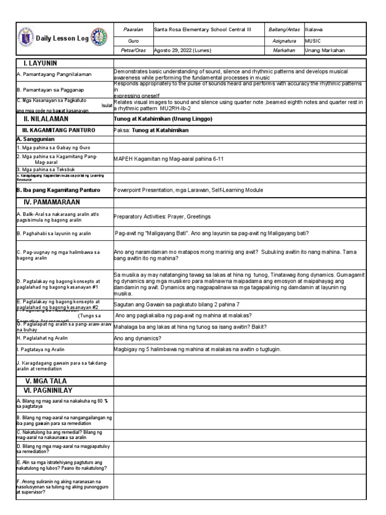 DLL Music Q1 W1 | PDF
