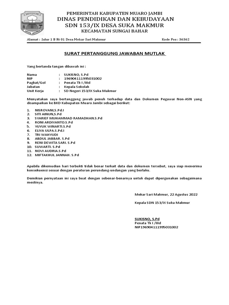 Surat Pertanggun Jawaban Multak | PDF
