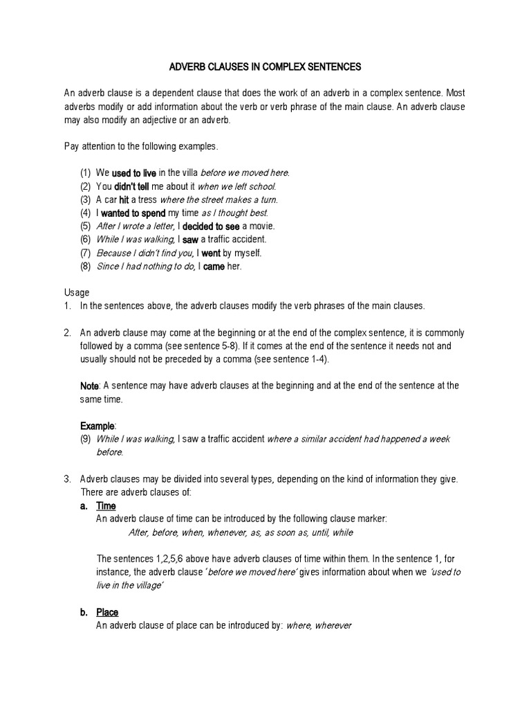 Understanding Adverb Clauses in Sentences | PDF | Adverb | Adjective