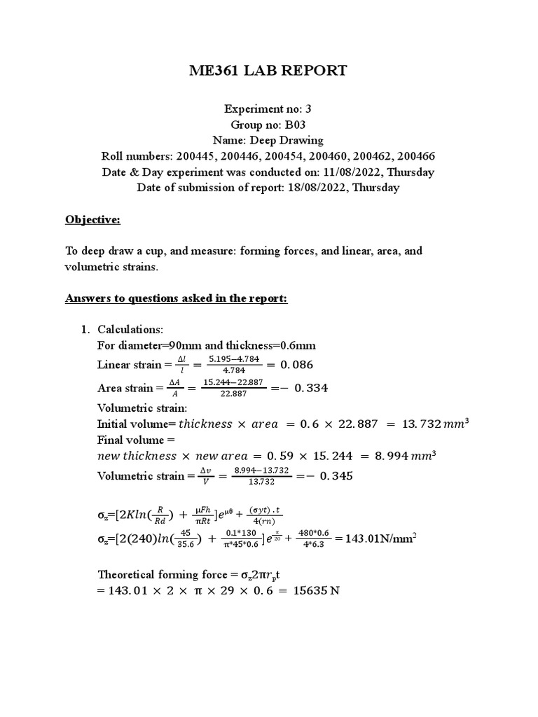 Me361 Lab Report: Objective | PDF | Volume | Area