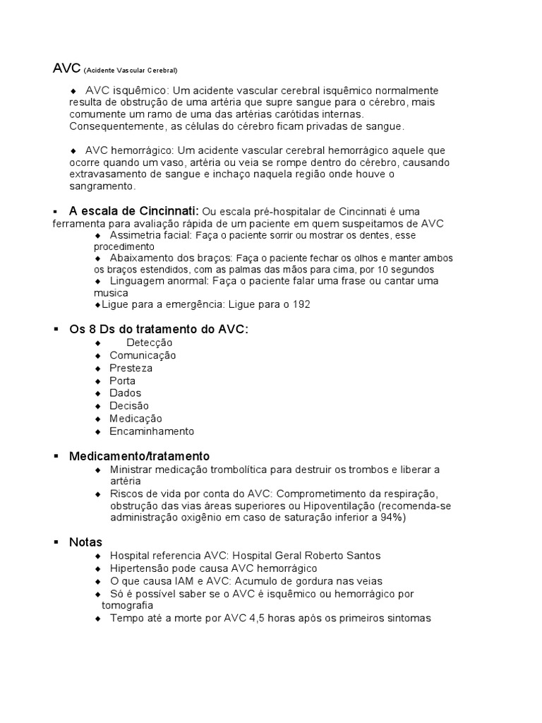 AVC: Tipos, Diagnóstico e Tratamento | PDF