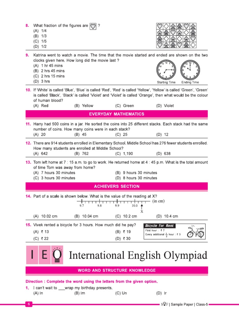 Ieo 2019 2020 English Olympiad Grade5 | PDF