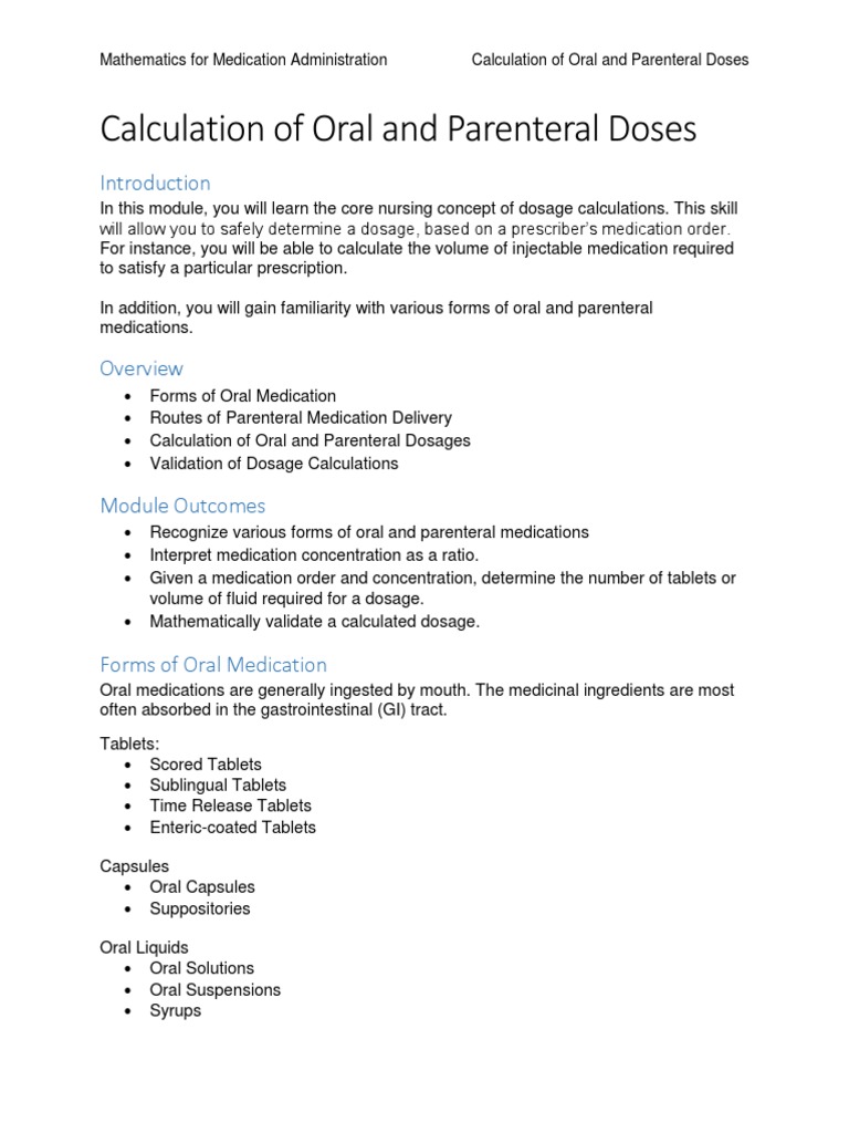 Oral and Parenteral Dosage Calculations | PDF | Intravenous Therapy ...