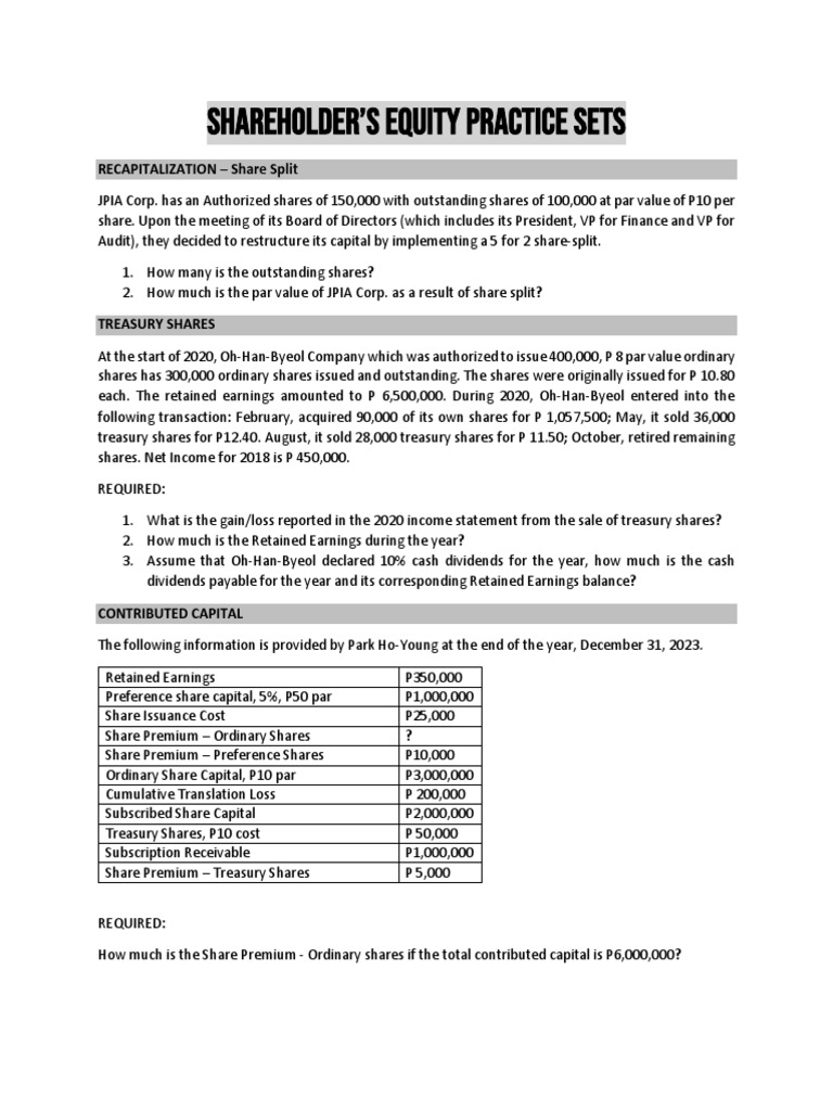 Shareholder Equity Analysis and Dividends | PDF | Dividend | Retained ...
