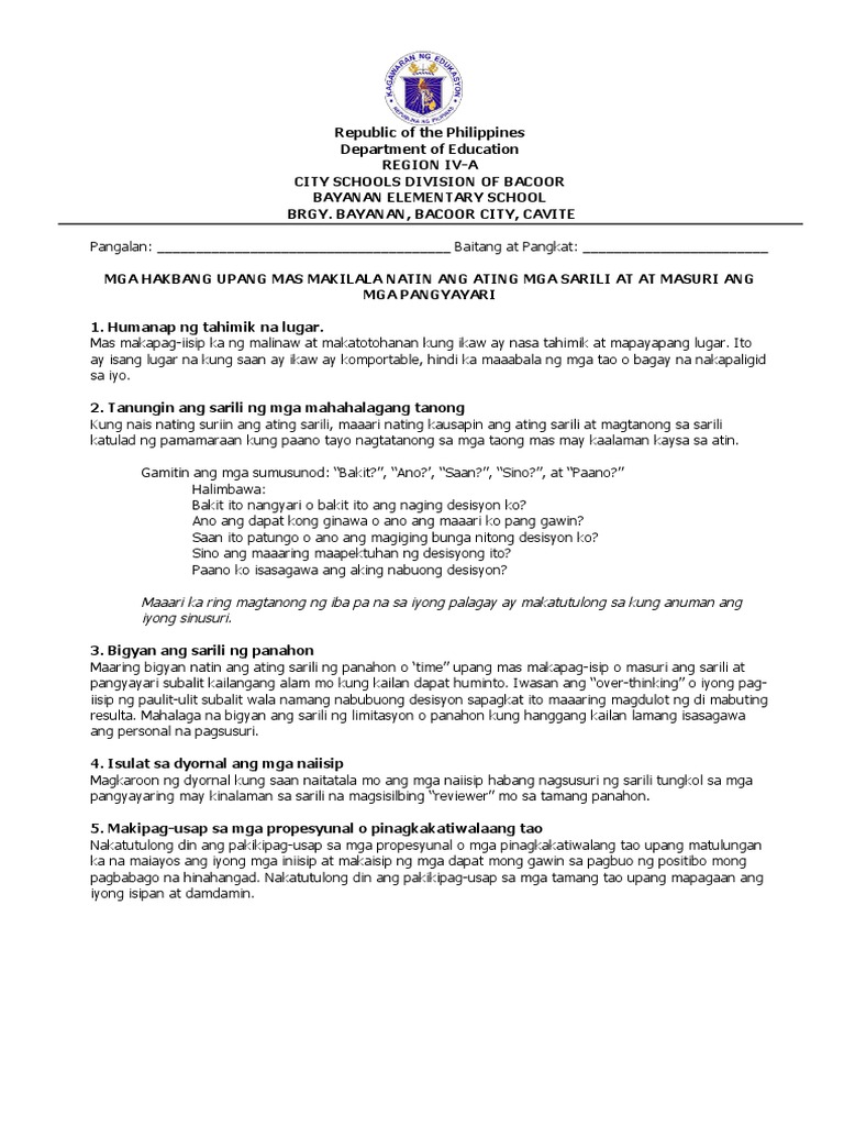 ESP Q1 W2 D4 Activity Sheet | PDF