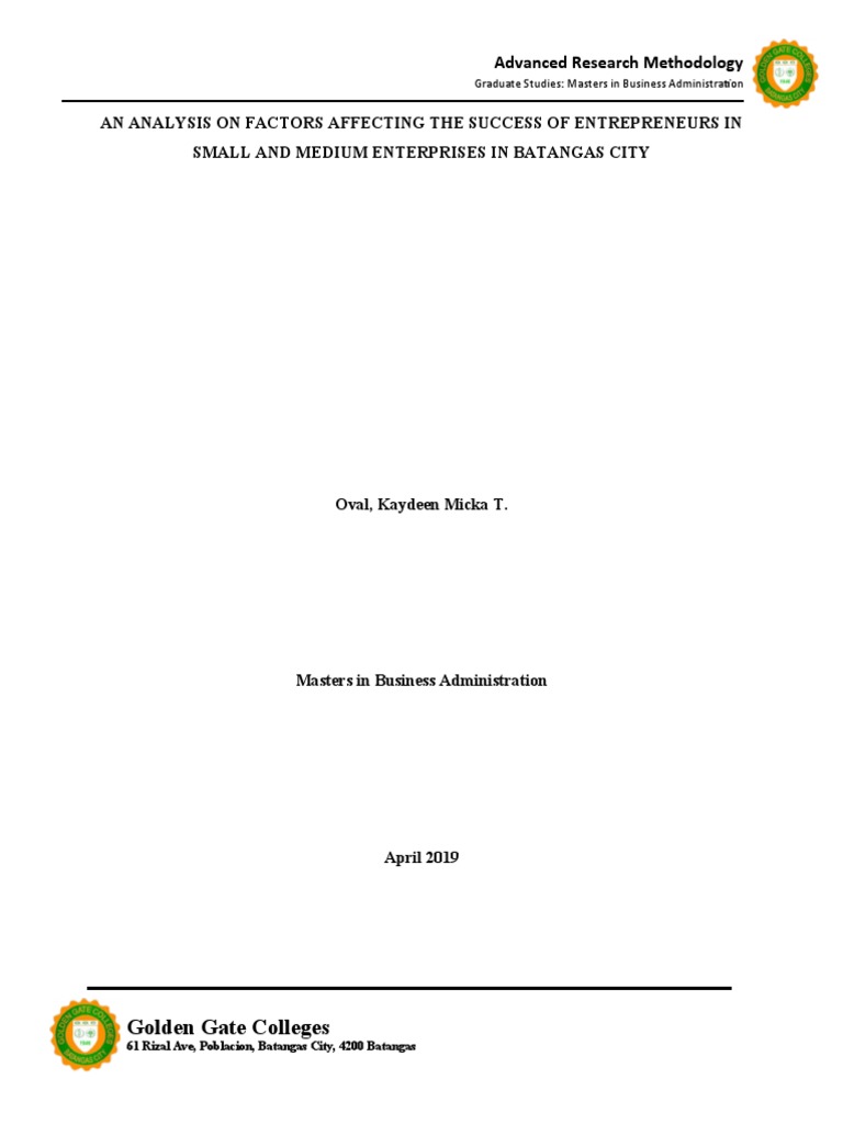 Final Paper For Advanced Research Methodology | PDF | Entrepreneurship ...
