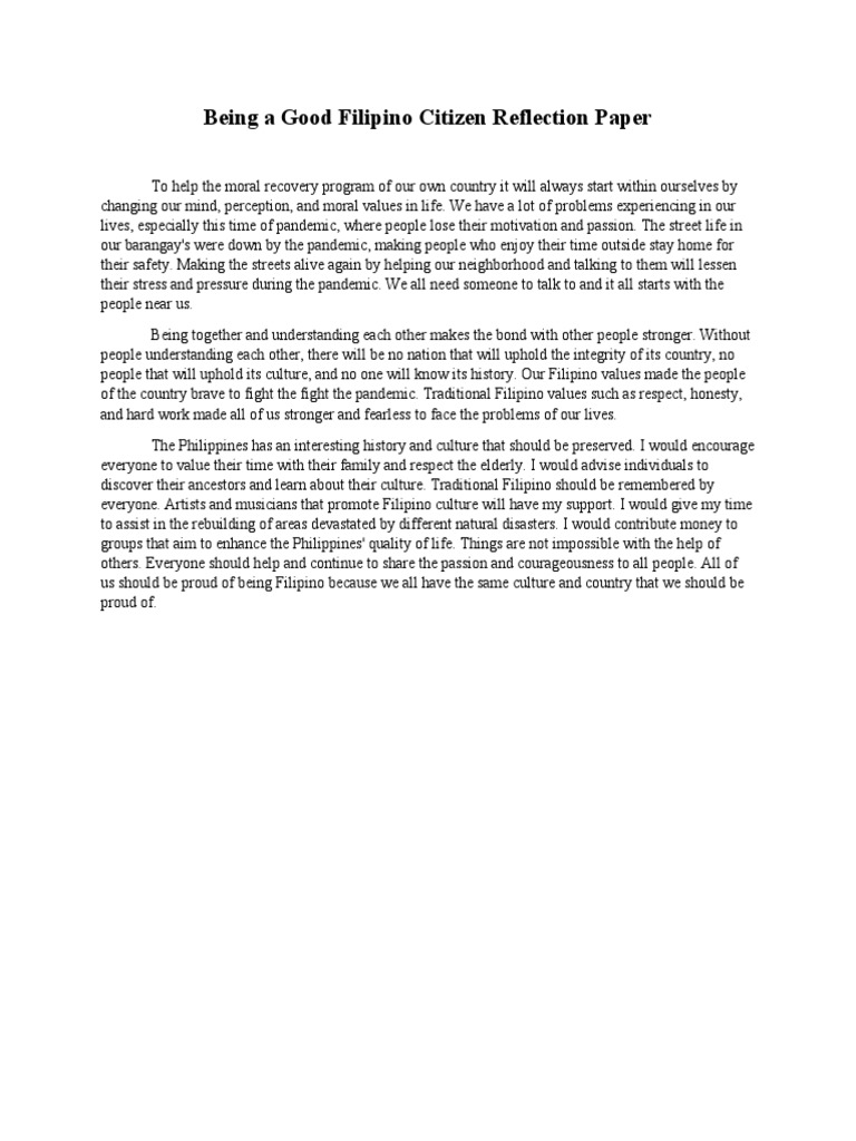 Being A Good Filipino Citizen Reflection Paper | PDF