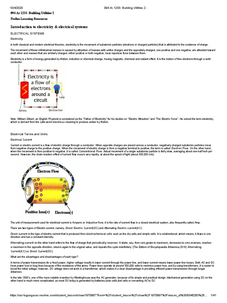 Introduction To Electricity & Electrical Systems: Prelim Learning ...