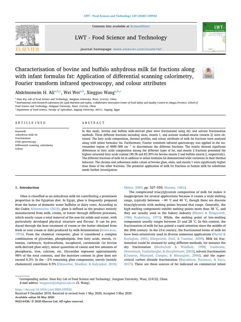 Characterisation of Bovine and Buffalo Anhydrous Milk Fat Fractions ...