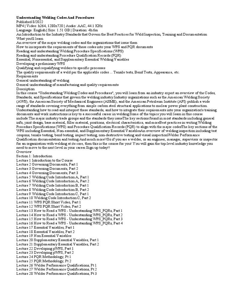 Welding Codes and Procedures Overview | PDF | Mechanical Engineering ...