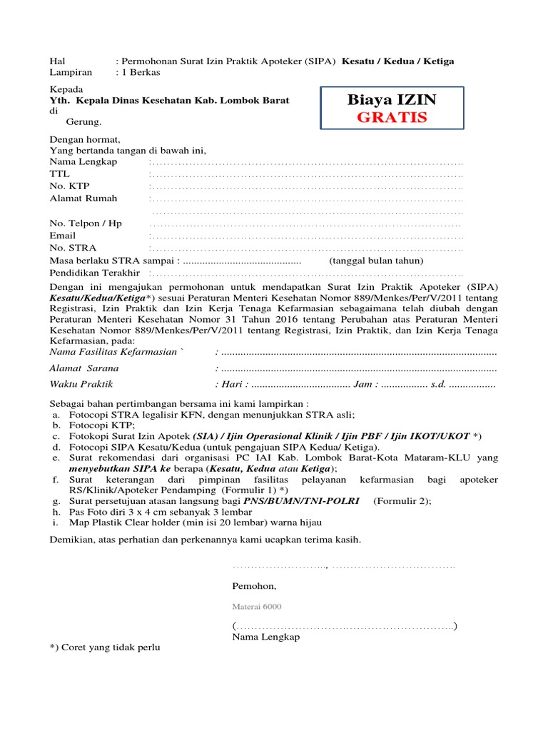 Form Permohonan SIPA - 2019 | PDF