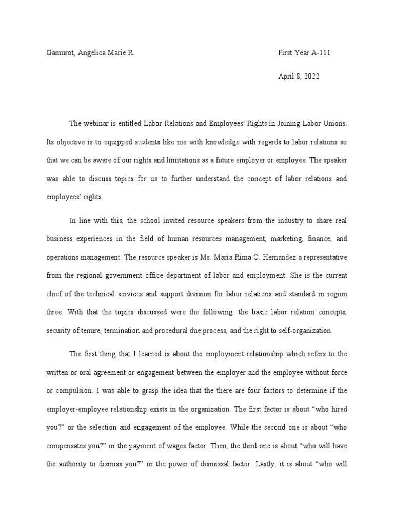 Webinar Reflection Paper | PDF | Employment | Labour Economics