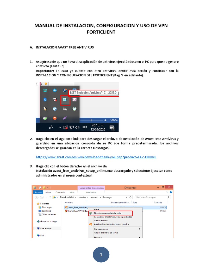 Instalacion y Configuracion de Antivirus Avast Free y VPN Forticlient | Descargar gratis PDF ...