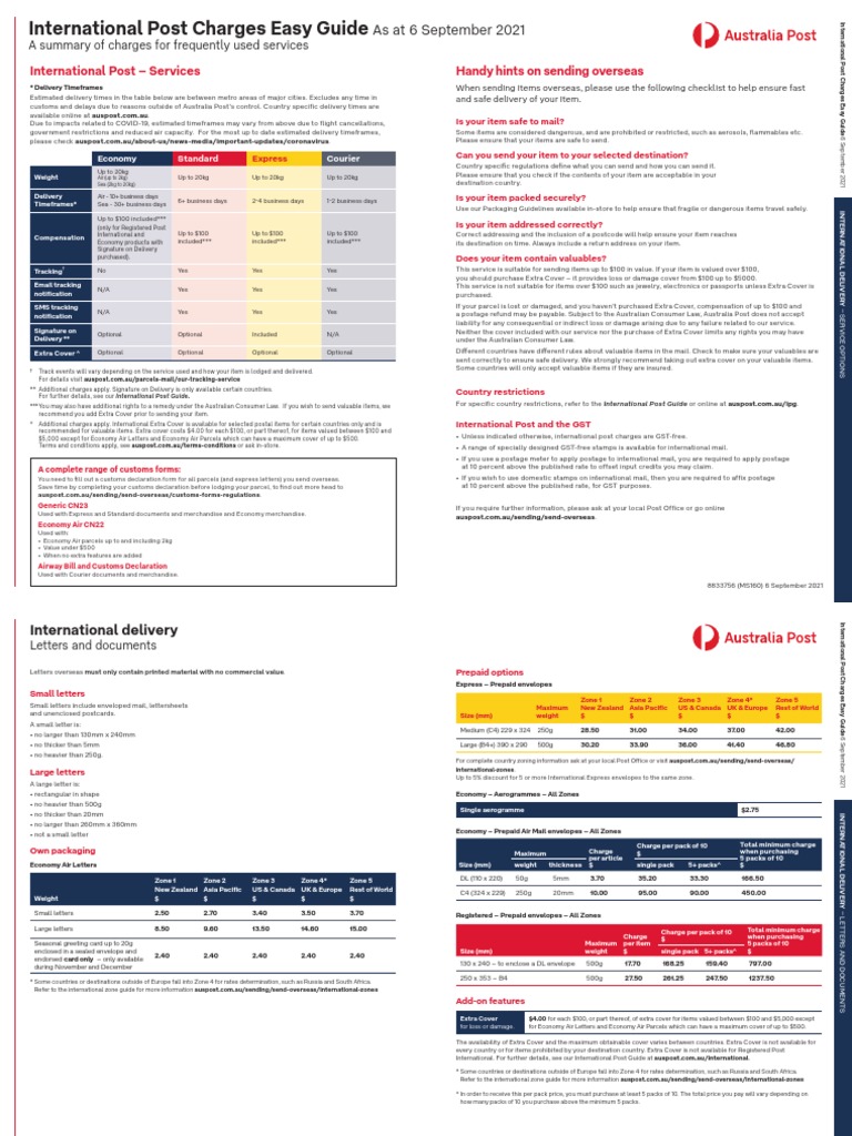 International Post Charges Easy Guide | PDF | Postage Stamp | Mail